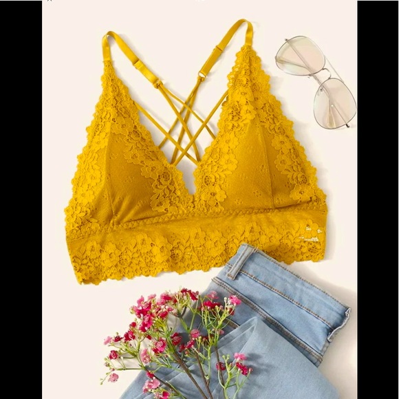 SHEIN | Intimates & Sleepwear | Plus Size Mustard Yellow Floral Lace ...